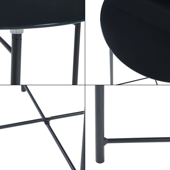 Table d'appoint - HELLOSHOP26 - Verre trempé - Acier - Noir - 45 x 42 ...