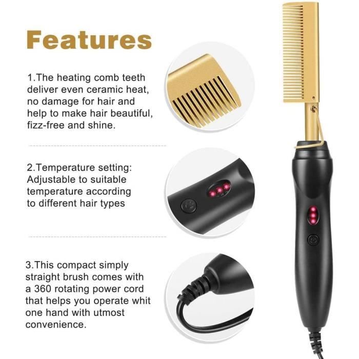 Peigne Électrique Lisseur Chaud Peigne pour Cheveux Bouclé 2 en 1 Peigne à Friser Lisser ...
