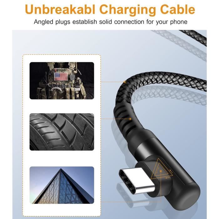 Câble Usb C Coudé 90 Degrés [2M Lot De 2] Charge Rapide Câble Chargeur ...