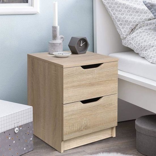 BAKAJI Table de Chevet Chambre à Coucher, Commode 2 tiroirs Poignée à ...