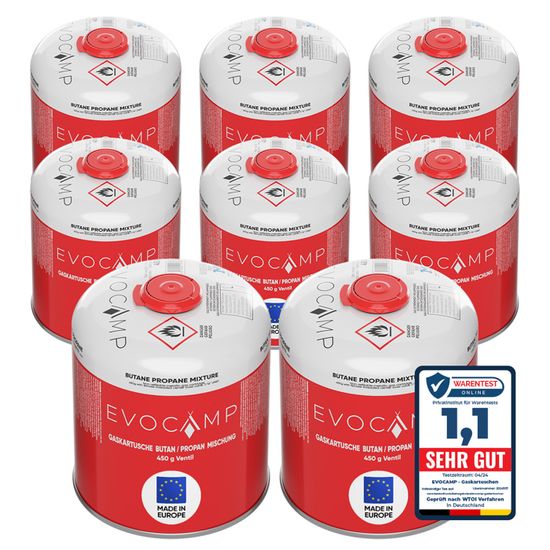EVOCAMP 8X cartouche de gaz propane butane 450g, cartouche à vis avec filetage européen 7/16" EN ...