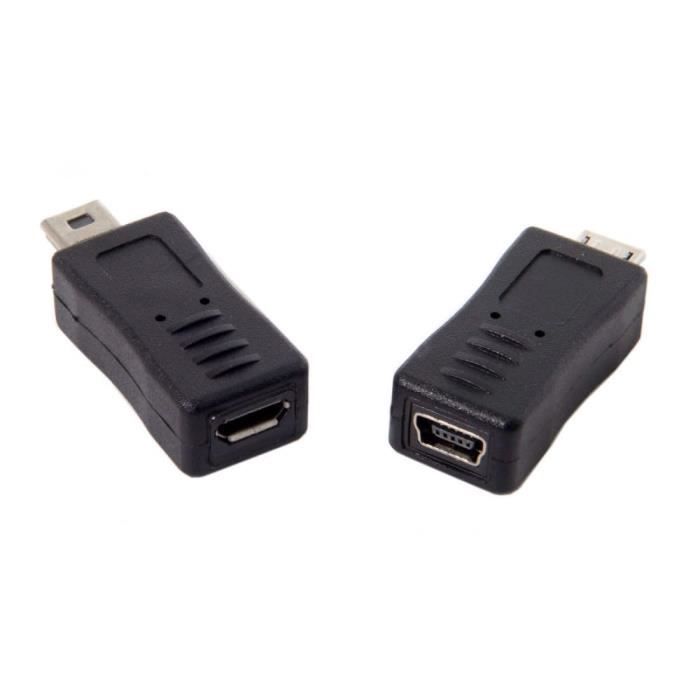 Lot de 2 adaptateurs - Mini-USB mâle vers micro-USB 5 broches femelle et mini-USB femelle vers ...