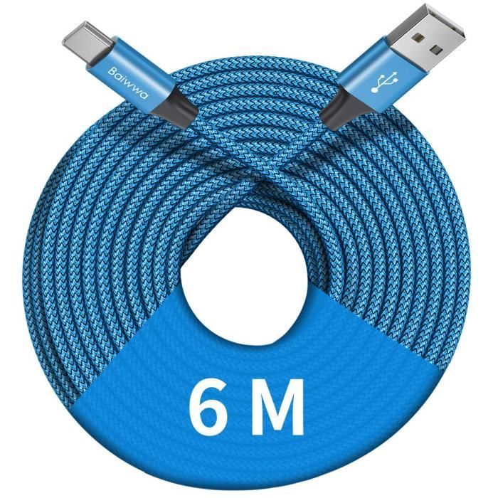 Cable USB C 6m, Extra Lang Câble USB Avers USB C Charge Nylon Tressé ...