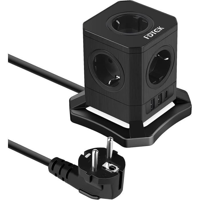 Multiprise Cube, Multiprise Electrique avec 5 Prises AC, 2 USB A et 1 ...