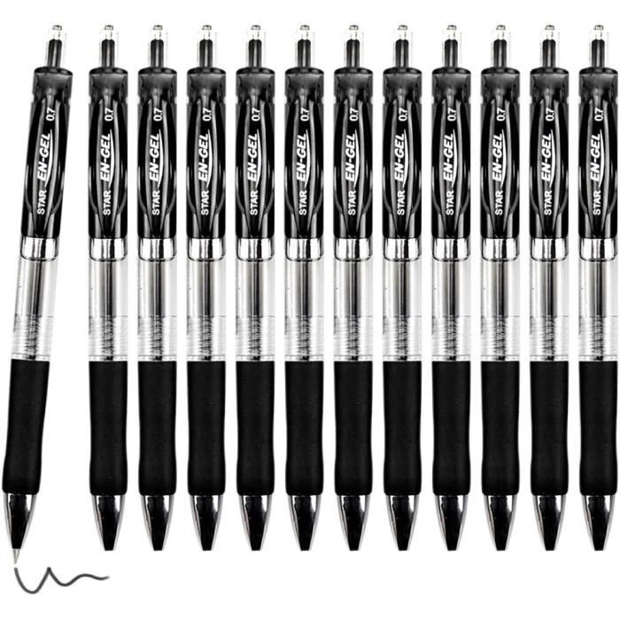 Stylo Roller Noir, Lot de 12 Stylo Gel Roller Pointe 0,7 mm, Stylos à ...