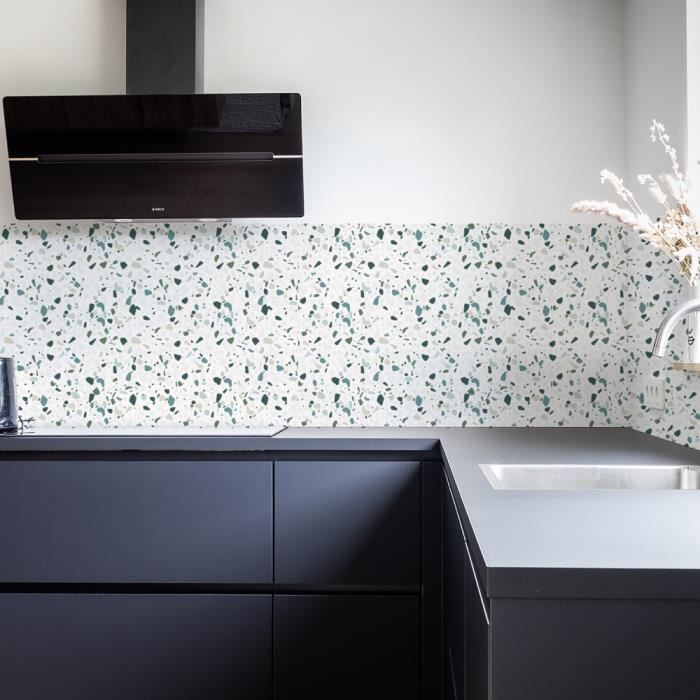 Crédence cuisine adhésive JULIO - Terrazzo Vert - L100 x H70 cm ...