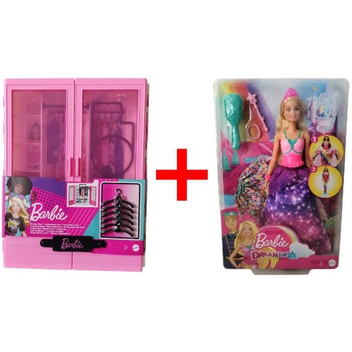 Mattel Lot de 2 Armoires de Rêve Barbie GBK11 avec Cintres + GTF92 ...