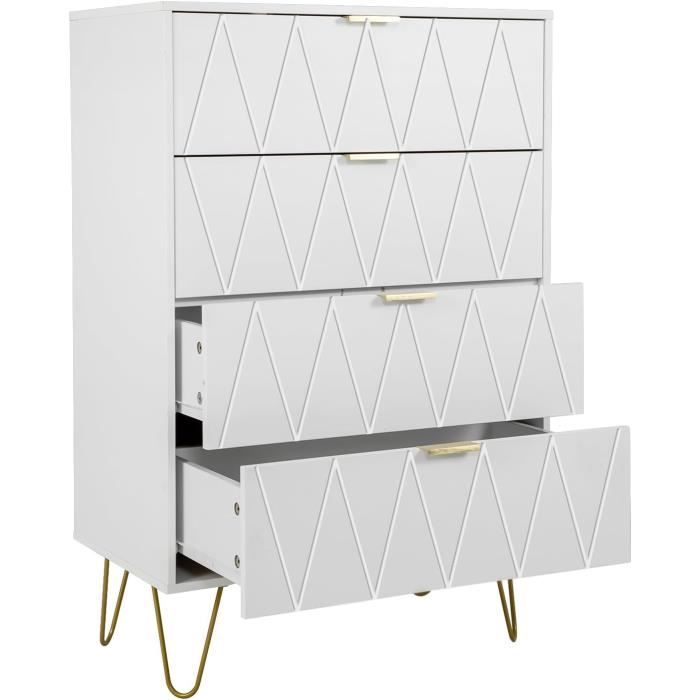 Commode 4 Tiroirs, Meuble De Rangement Bois, Style Simple Et Élégant ...