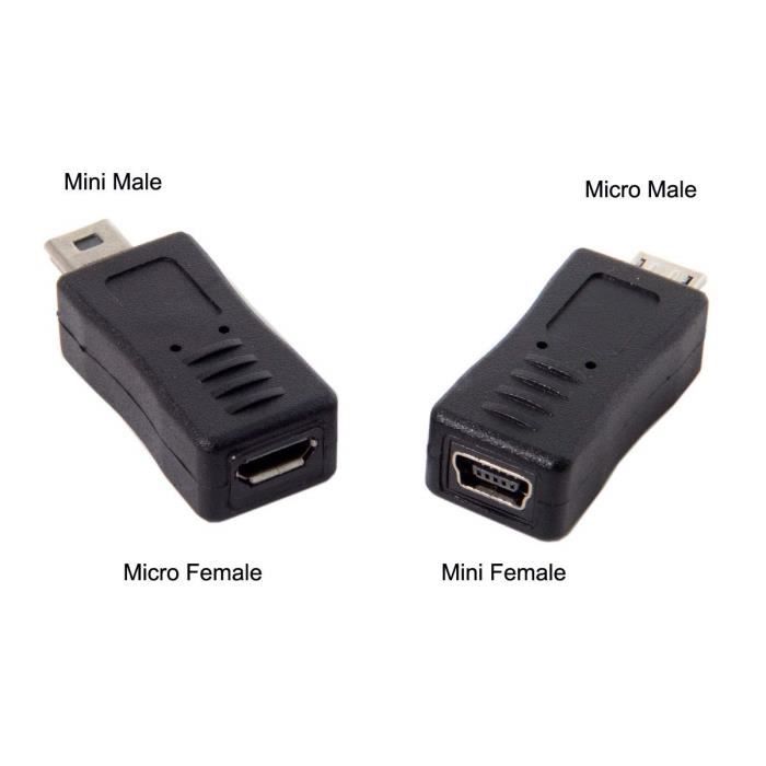 Lot de 2 adaptateurs - Mini-USB mâle vers micro-USB 5 broches femelle et mini-USB femelle vers ...