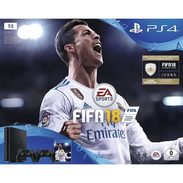 Console Sony PlayStation 4 Slim (1 To) + FIFA 18 + 2 manettes DualShock ...