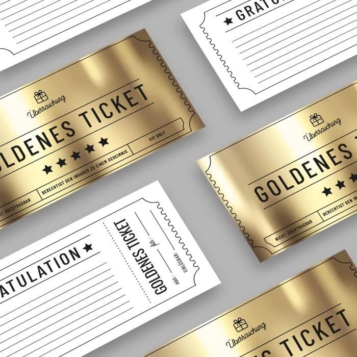 Koko&Lora® Ticket Doré À Écrire Soi-Même – Carte Avec Enveloppe – Idéal ...