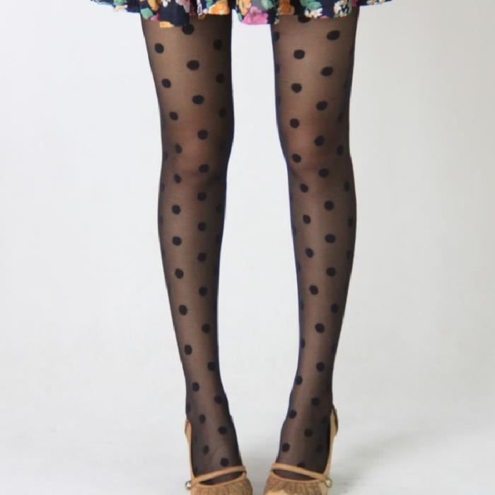 F Bas fins Vintage pour femmes, collant classique en soie à petits pois ...