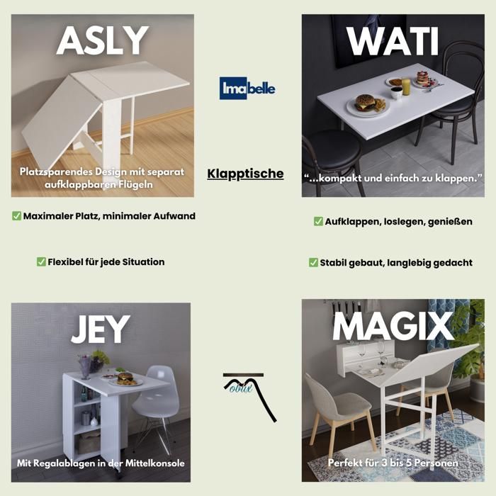 Table pliante "JEY", table à manger, table de cuisine, pliable pour ...