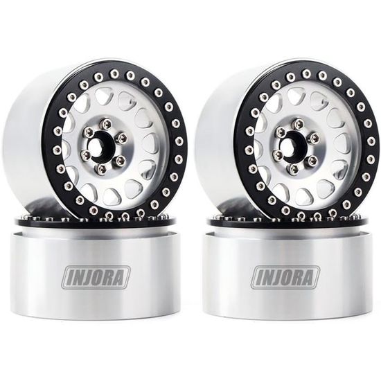 INJORA 4PCS Roues Pneus Beadlock 2,2 en Métal pour RC Rock Crawler Noir ...