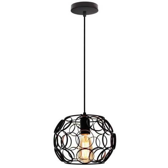 Kawoo Suspension Luminaire Design moderne Lustre E27 Abat-jour en Métal Rond Ø25 cm - Noir ...