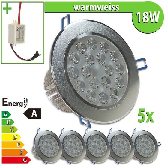 5x LEDVero LED Spot encastrable 18W forme ronde blanc chaud ...