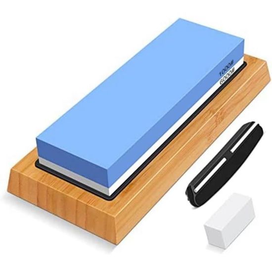 Pierre à aiguiser - SANAG - A1084 - Double face 1000/6000 - Base en bambou - Affûtage et ...