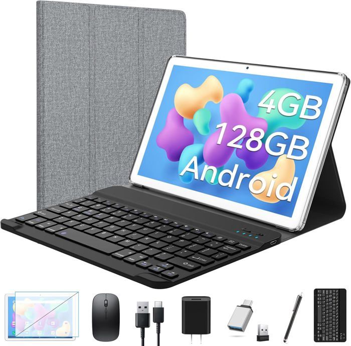Tablette 2024 De 10 Pouces,2 En 1,Avec Clavier,5G Wifi Android Tablet Pc 128 Go Rom (1 To Tf ...