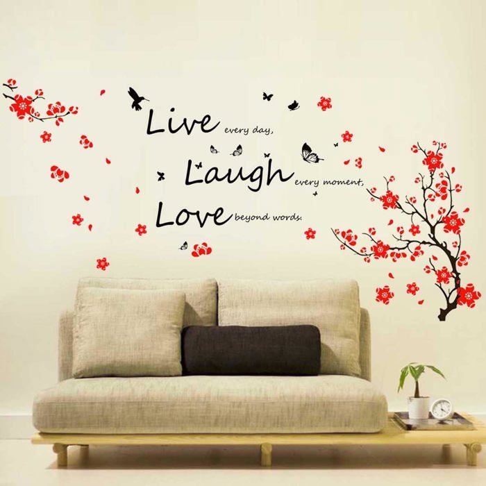 Walplus Wall Flower Butterflies Quote Live Laugh Love Wall Art Home ...