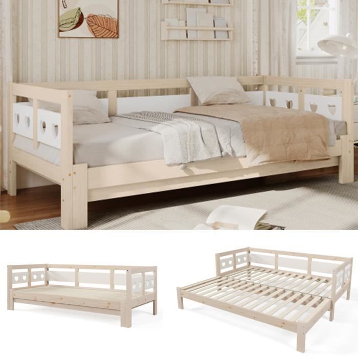 AUFUN Lit de repos 2x, Lit coulissant, 90x200cm, pin massif, Lit de ...