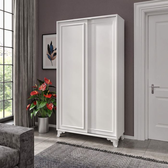 Armoires 2 portes coulissantes Aldaro L104xH194cm Bois Blanc ...