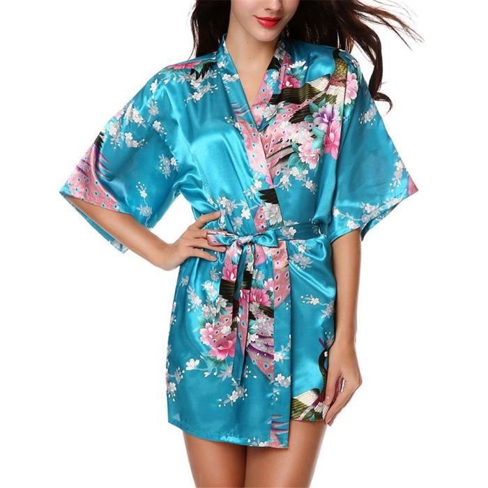 HONOFASH Kimono Japonais Court Sexy Robe de Chambre 1-2 Manches Femme ...