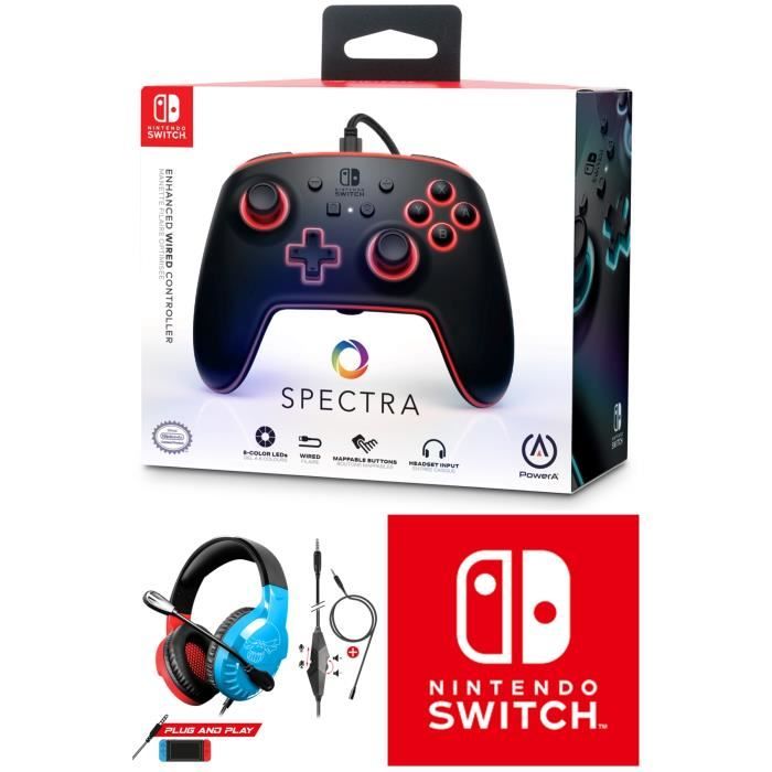 Manette filaire SWITCH SPECTRA RGB Officielle Nintendo avec Câble USB ...