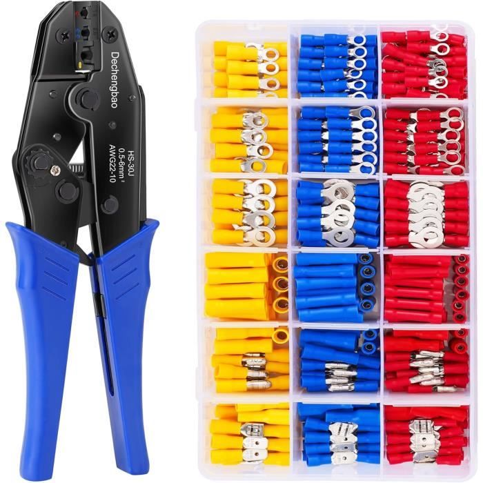 Kit D'Outils De Sertissage De Bornes De Fil Isolées, Pince À Sertir À Cliquet 0,5-6 Mm², Pince À ...