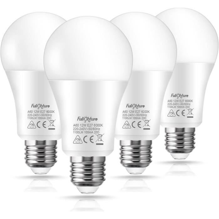 Ampoule Led E27 Blanc Froid, 12W (Équivalent 100W Incandescent) A60 1000Lm Ultra Lumineuses ...