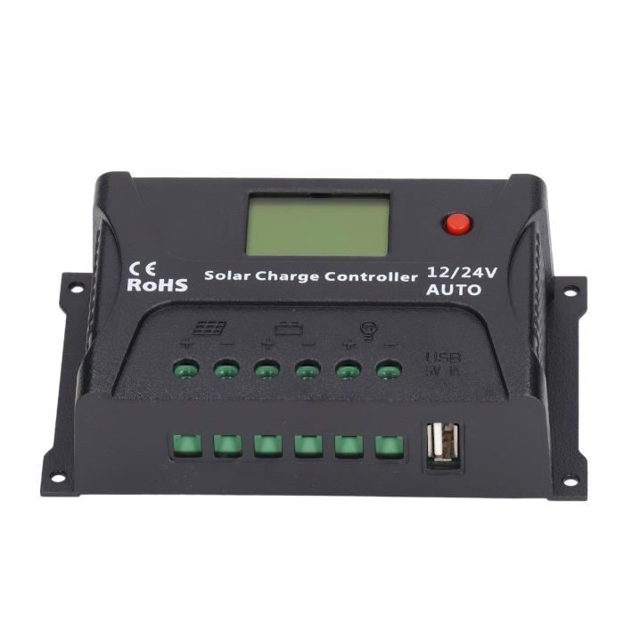ZER- Matériel électrique Contrôleur de charge solaire PWM Smart 20A 12V 24V Affichage LED d ...