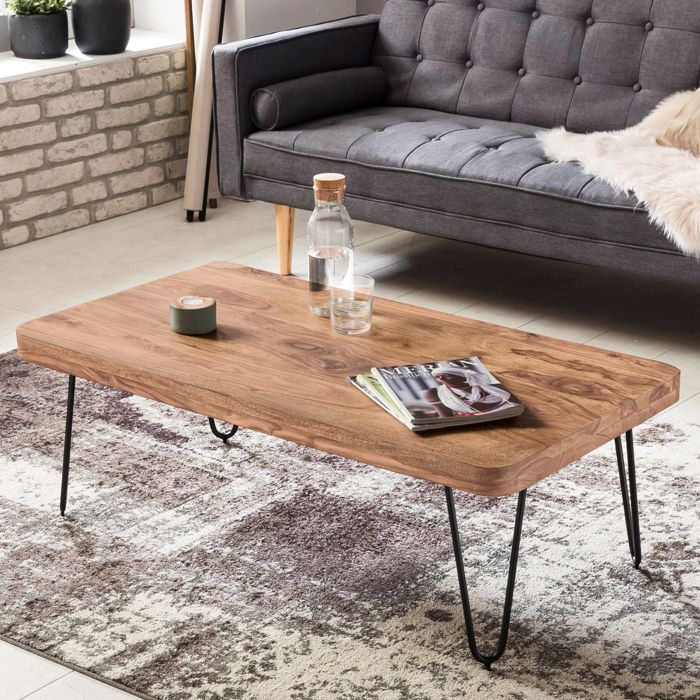 WOHNLING Table basse design en bois massif Acacia table basse 115 x 60 ...