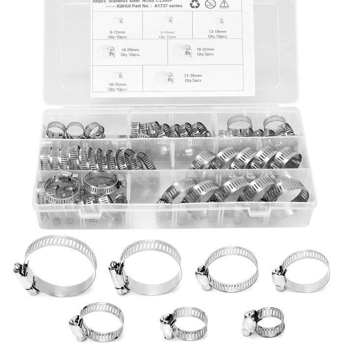 60 Pièces Collier Serrage Inox 6-38mm Colliers de Serrage Acier ...