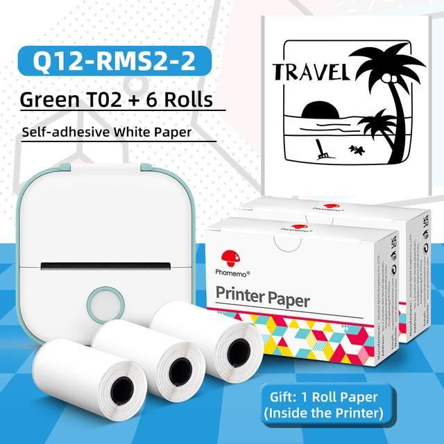 IMPRIMANTE,Green-6 Stickers--Imprimante Thermique Portable Sans Fil ...