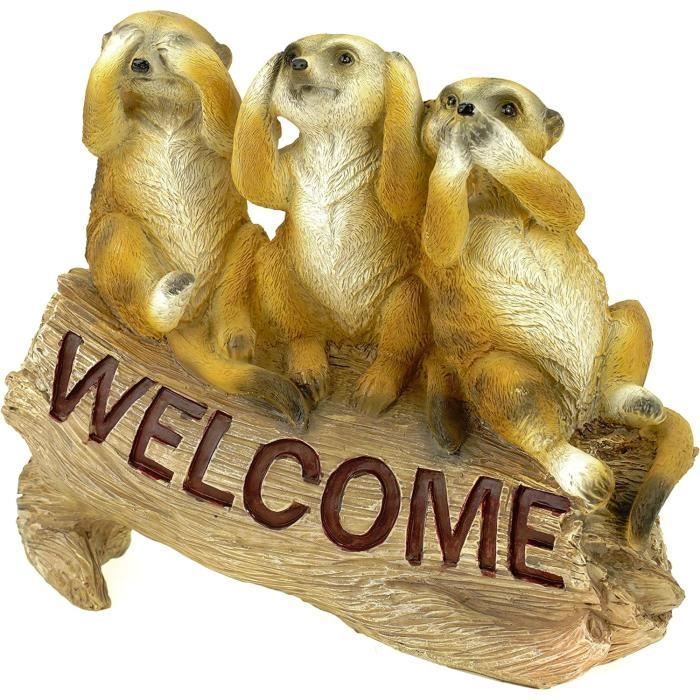 Statuette de jardin - 3 Suricates - Welcome - Multicolore - 20x24x8cm ...