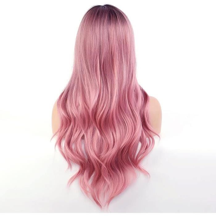 Perruque Rose Ombre Longue Ondulée Pour Femme, Cheveux Bouclés Naturels ...