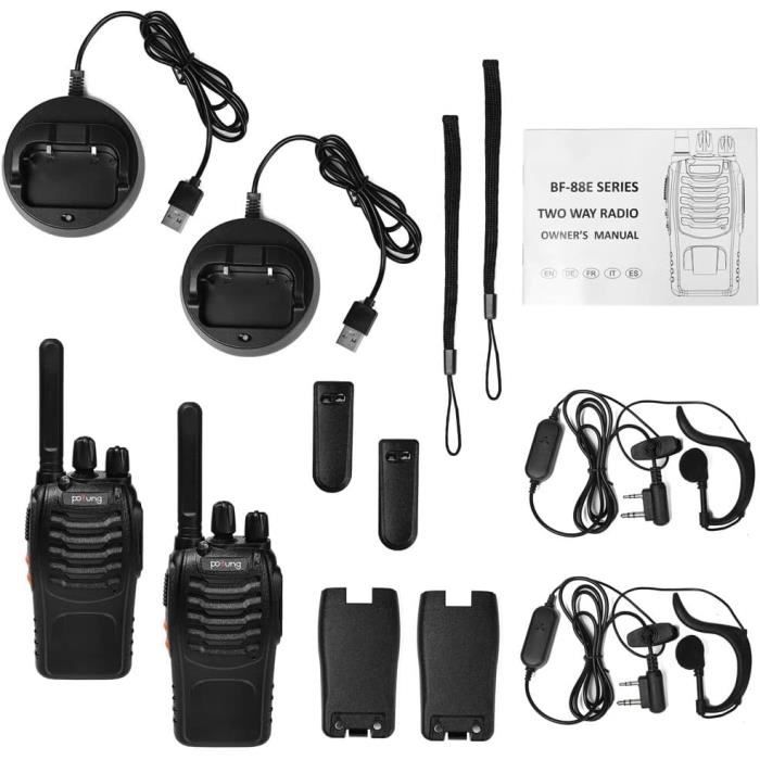 Talkie Walkie Pt88E Pmr446 Sans Licence 16 Canaux, Rechargeable Avec ...