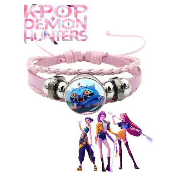 Bracelet KPOP DEMON HUNTERS – Cuir tressé rose, ajustable, édition ...