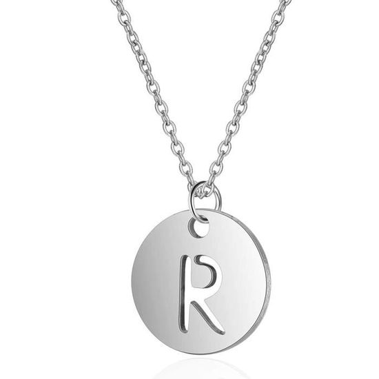 Collier W7SVV collier initial en acier inoxydable pour 26 lettres alphabet colliers évidé disque ...