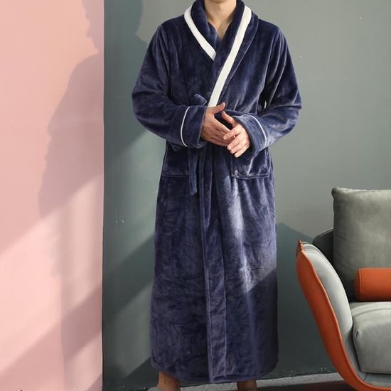 Robe de Chambre pour Hommes,PROCHOSEN épais en Flanelle Peignoirs de Nuit Longue Peignoir de ...
