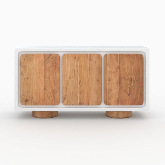 Buffet Eden en béton blanc cassé et bois d'acacia - Cdiscount Maison