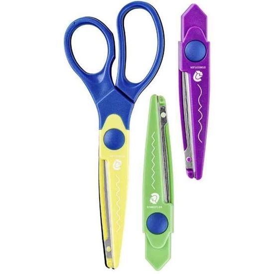 Ciseaux cranteurs - STAEDTLER - Design Journey - Set de 3 - Lames interchangeables - Motifs ...