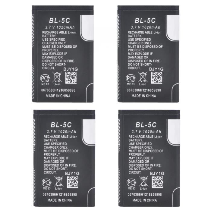 4 Batteries-1020mAh BL-5C BL 5C BL5C Batterie pour Nokia 1100 1110 1200 1208 1280 1600 2600 2700 ...