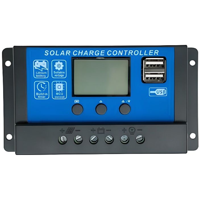 Contrôleur Intelligent de Charge Panneau Solaire,Avec double port USB 5V et écran LCD,30 A, 12 V ...