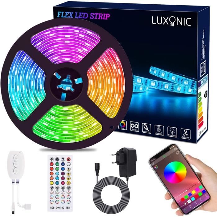 Bande Lumineuse Bluetooth 5M, Ruban À Led 5050 Rgb Étanche, Contrôlé Par App Du Smartphone ...