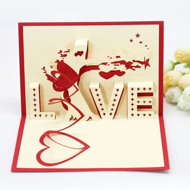 Carte d'invitation,7--Carte'amour pop up 3D avec enveloppe, cartes de ...