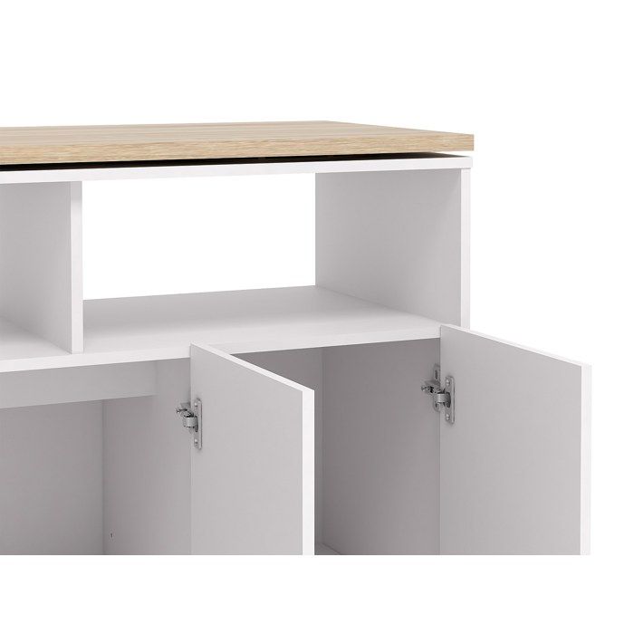 Meuble de bar pivotant avec rangements - Blanc et Naturel - VINALO ...