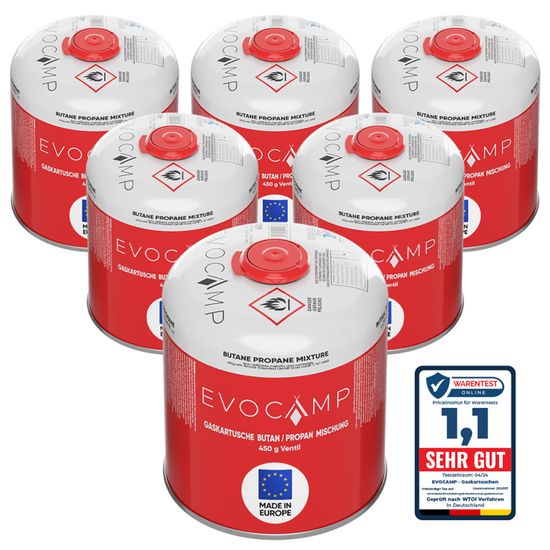 EVOCAMP 6X cartouche de gaz propane butane 450g, cartouche à vis avec ...