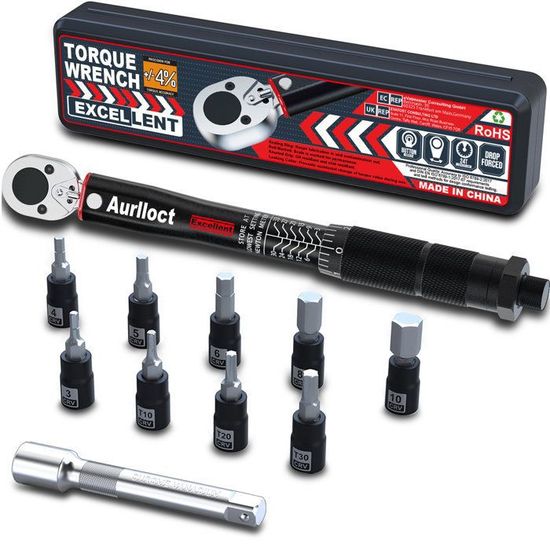 Clé Dynamométrique 1/4" 3-33 Nm - Noir - Acier allié - Signal de clic clair - Ensemble 11 pièces ...