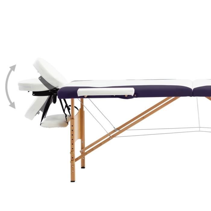 Akozon Table De Massage Pliable 2 Zones Bois Blanc Et Violet