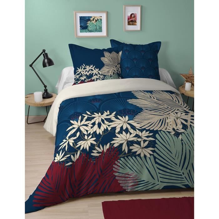 Housse de couette 220x240 Bohochic marine + 2 taies 45x75 100% coton 57 fils Bleu - Cdiscount Maison